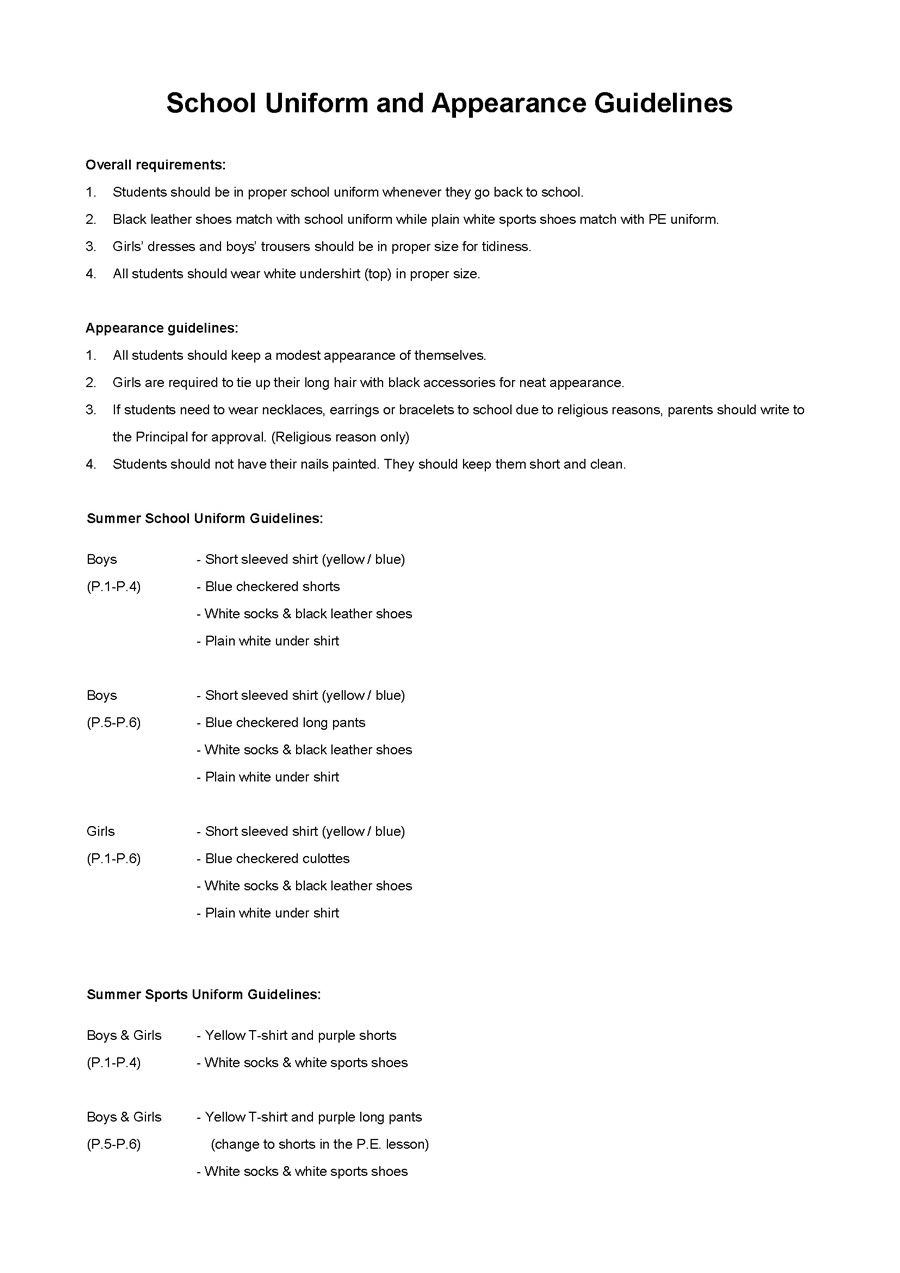 School Uniform and Appearance Guidelines | Chiu Sheung School, Hong Kong
